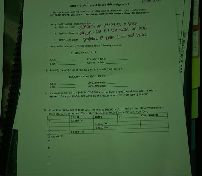 Solved Unit 4-3: Acids and Bases HW assignment Be wre to us | Chegg.com