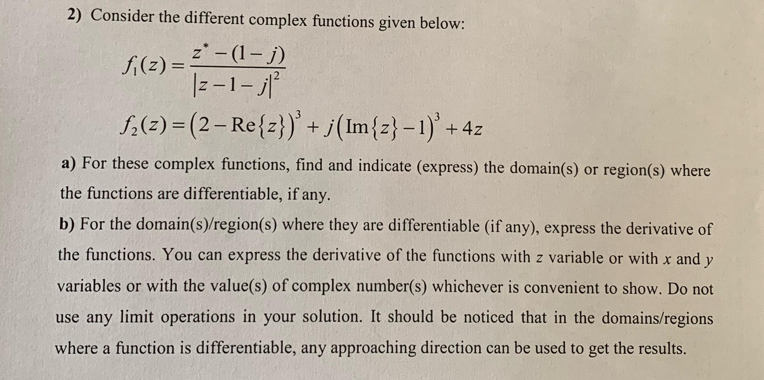 Solved Consider the different complex functions given | Chegg.com