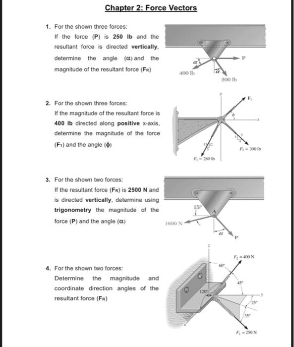 Solved Chapter 2: Force Vectors 1. For the shown three | Chegg.com