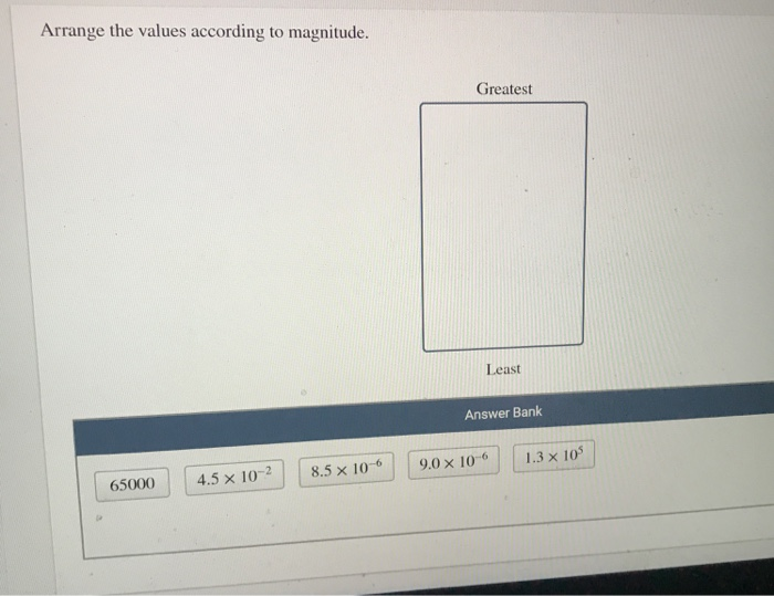 Solved Arrange the values according to magnitude. Greatest | Chegg.com Solved Arrange the values according to magnitude. Greatest | Chegg.com