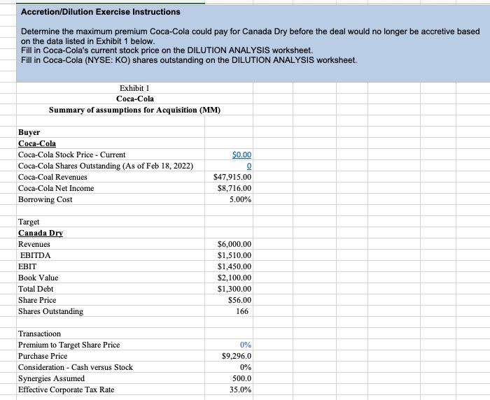 Solved Accretion/Dilution Exercise Instructions Determine | Chegg.com