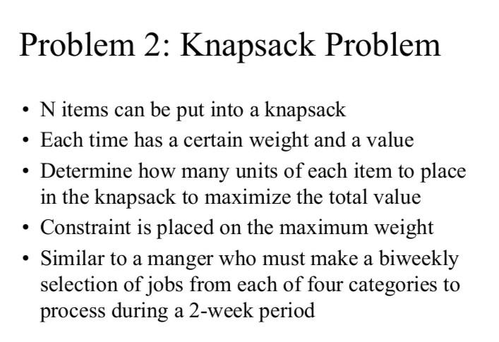 Solved Problem 2: Knapsack Problem . . N items can be put | Chegg.com