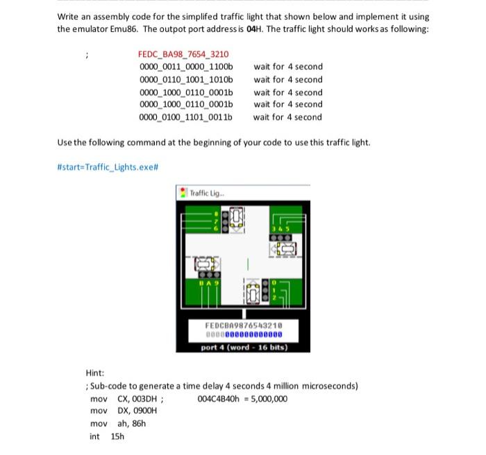 Write an assembly code for the simplifed traffic | Chegg.com