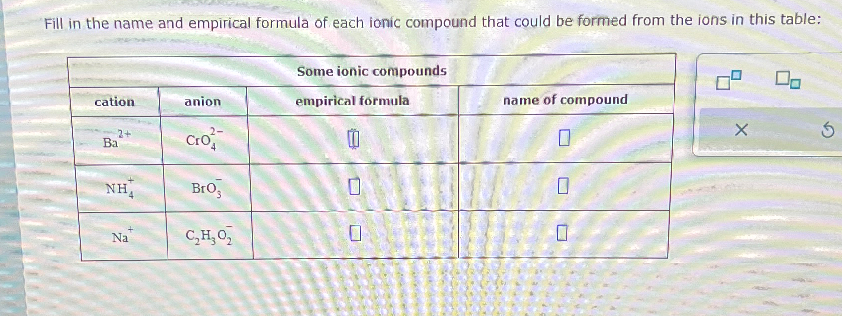 Solved Fill in the name and empirical formula of each ionic | Chegg.com