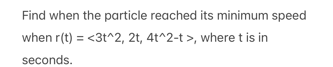 Solved Find when the particle reached its minimum speed when | Chegg.com