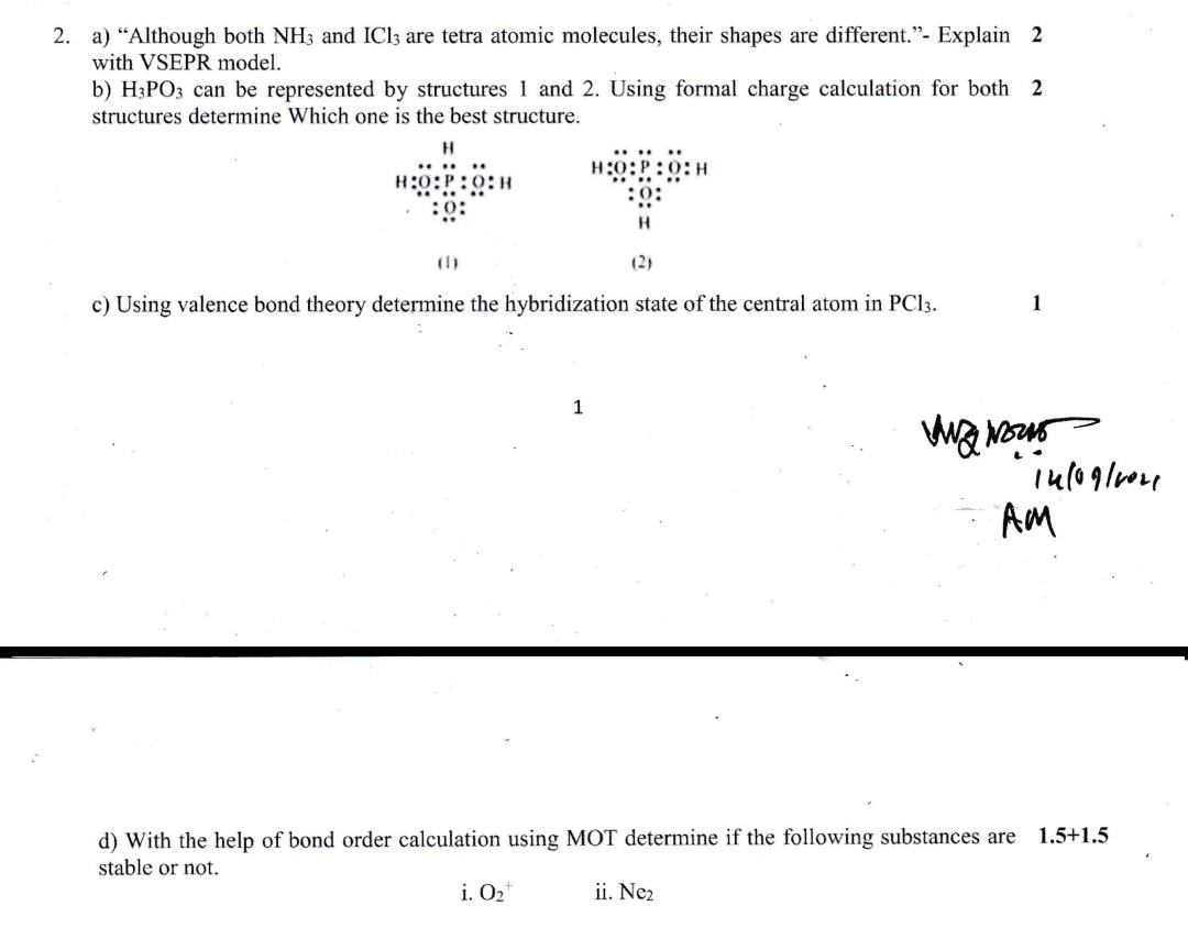 Solved 2. a) "Although both NH3 and ICl3 are tetra atomic | Chegg.com
