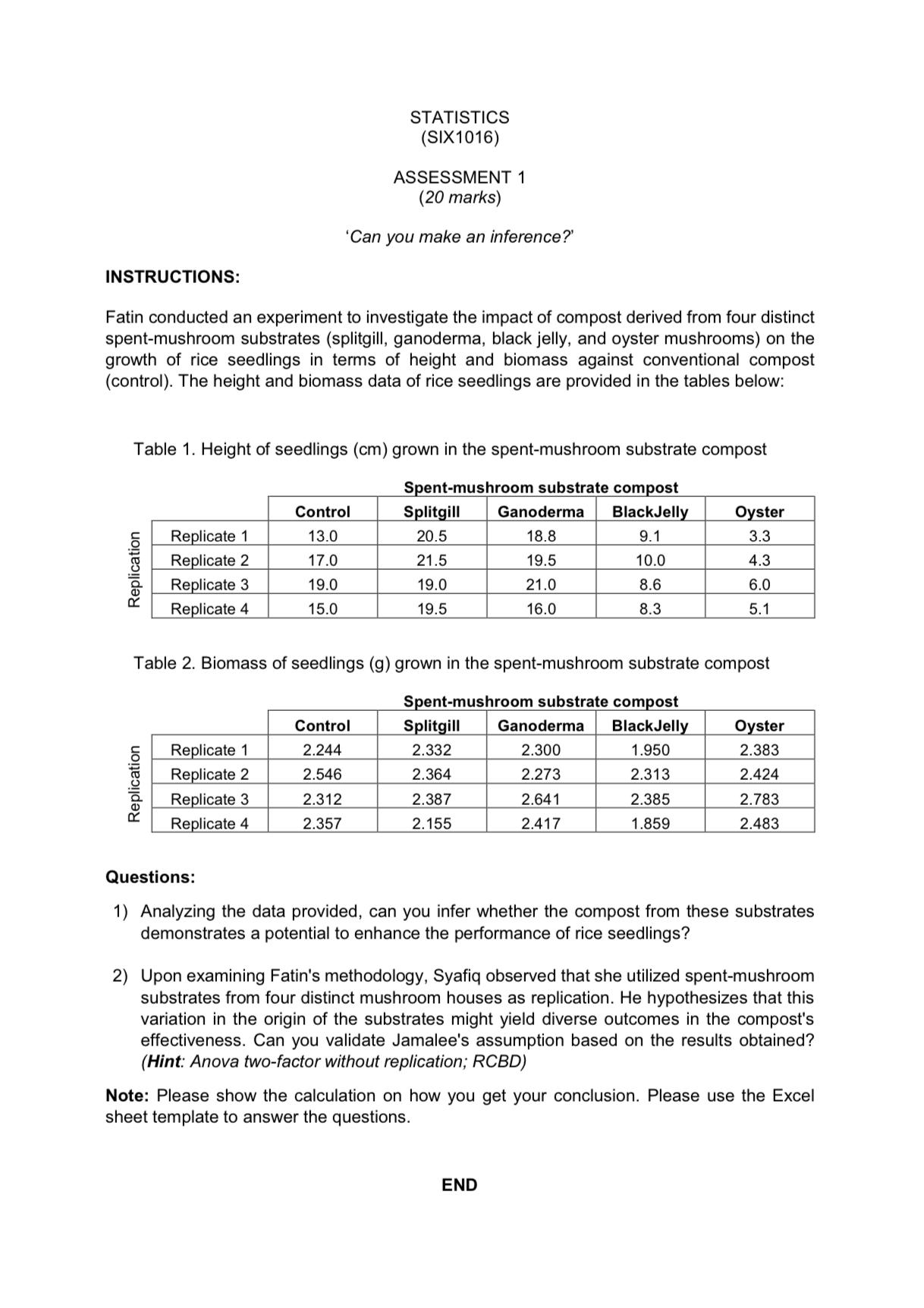 Solved STATISTICS(SIX1016)ASSESSMENT 1(20 ﻿marks)'Can you | Chegg.com