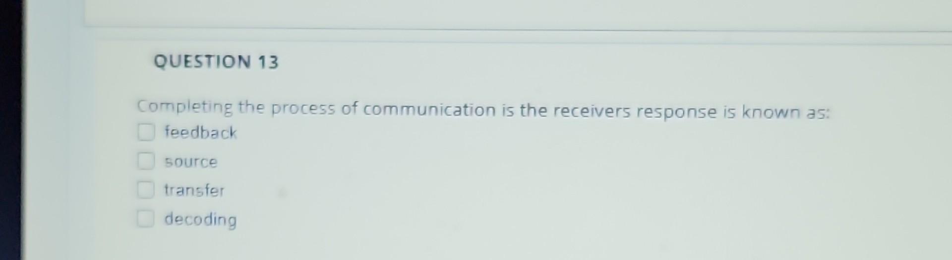 Solved Completing the process of communication is the | Chegg.com