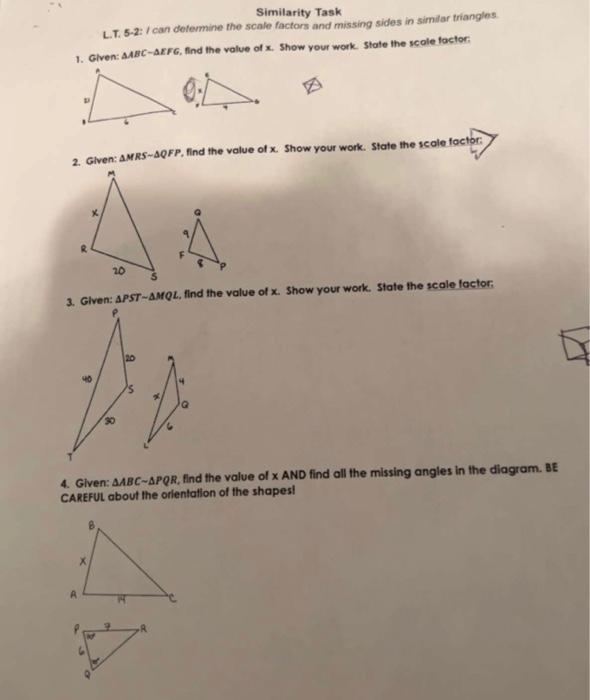 [Solved]: Similarity Task L.T. 5-2: I can determine the sca