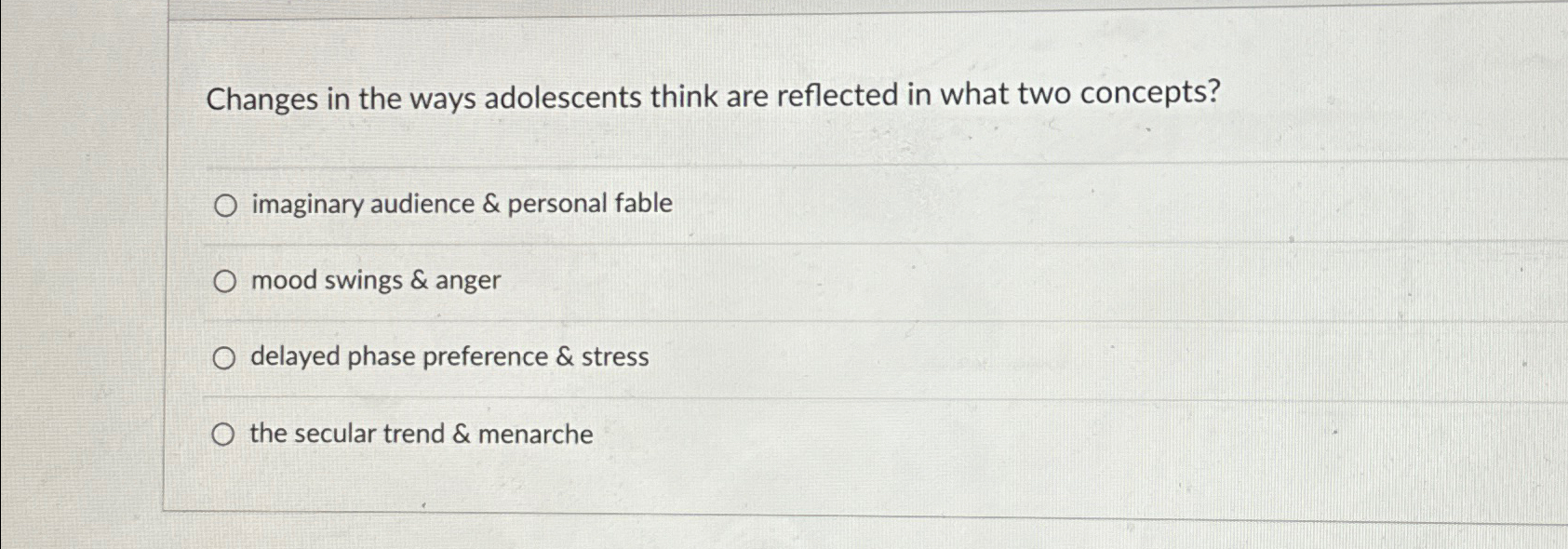 Solved Changes in the ways adolescents think are reflected | Chegg.com