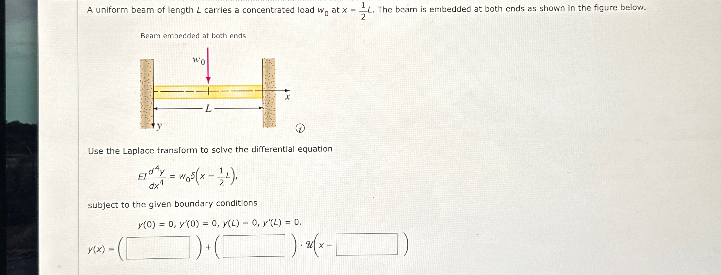 Solved A uniform beam of length L ﻿carries a concentrated | Chegg.com