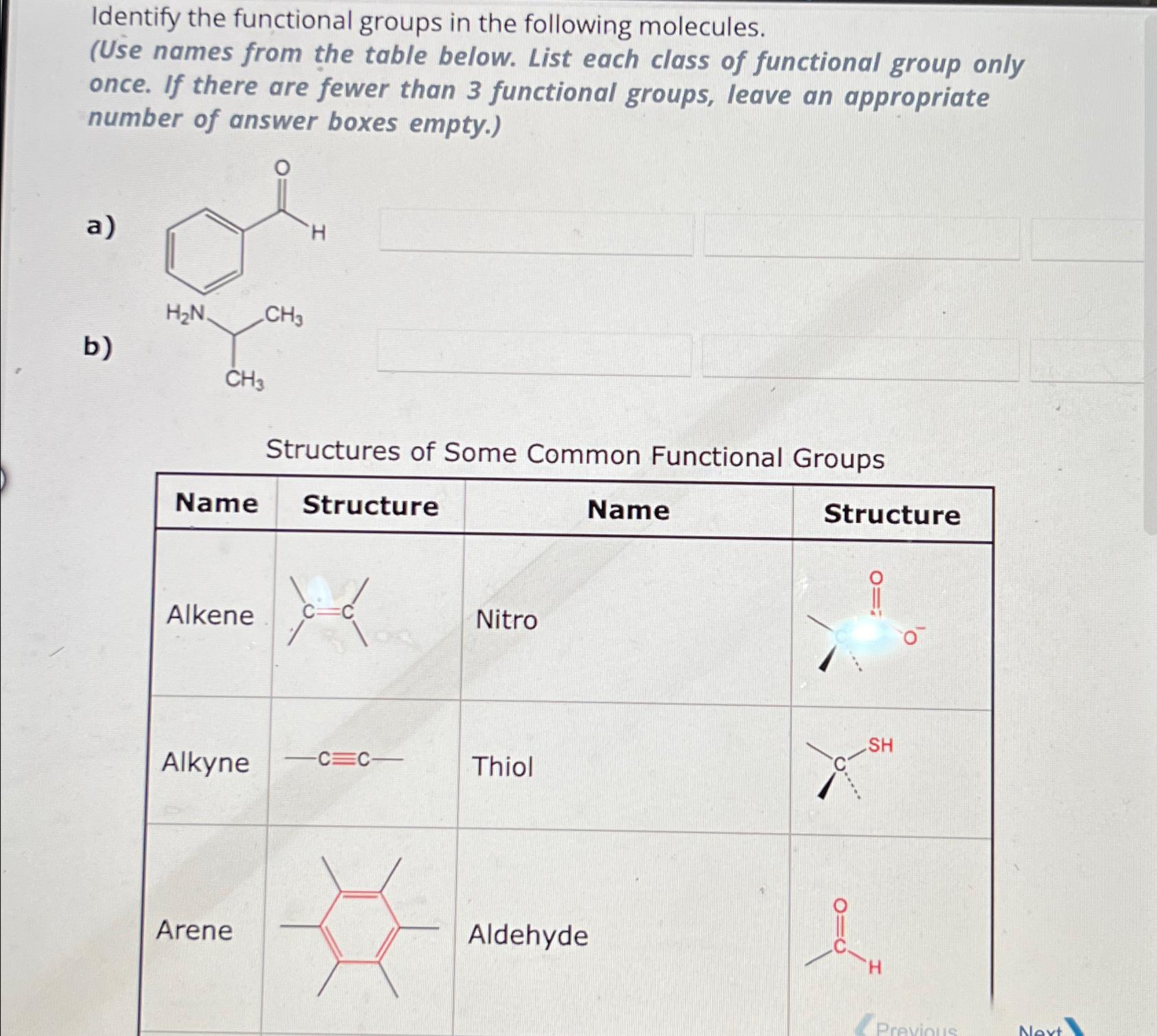 Identify the functional groups in the following | Chegg.com