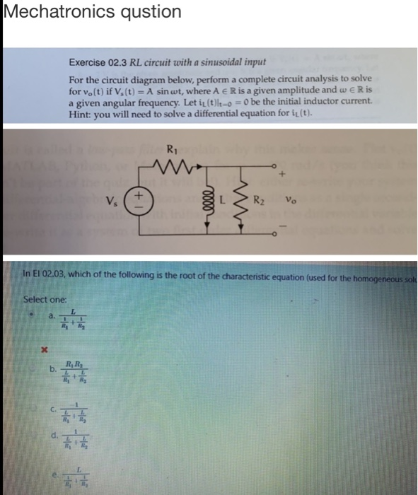 Solved Mechatronics qustion Exercise 02.3 RL circuit with a | Chegg.com
