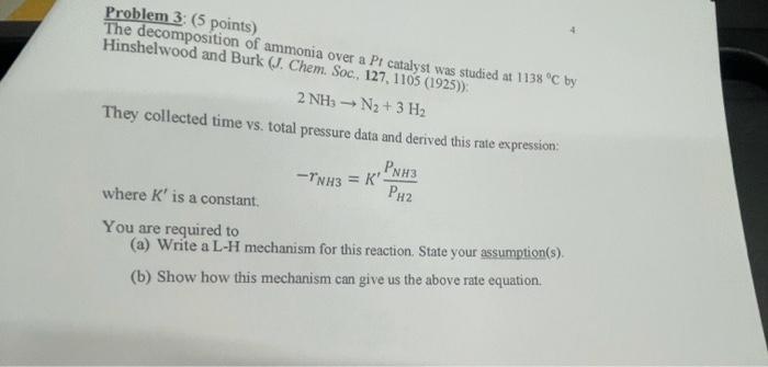 Solved Problem 3: (5 points) The decomposition of ammonia | Chegg.com