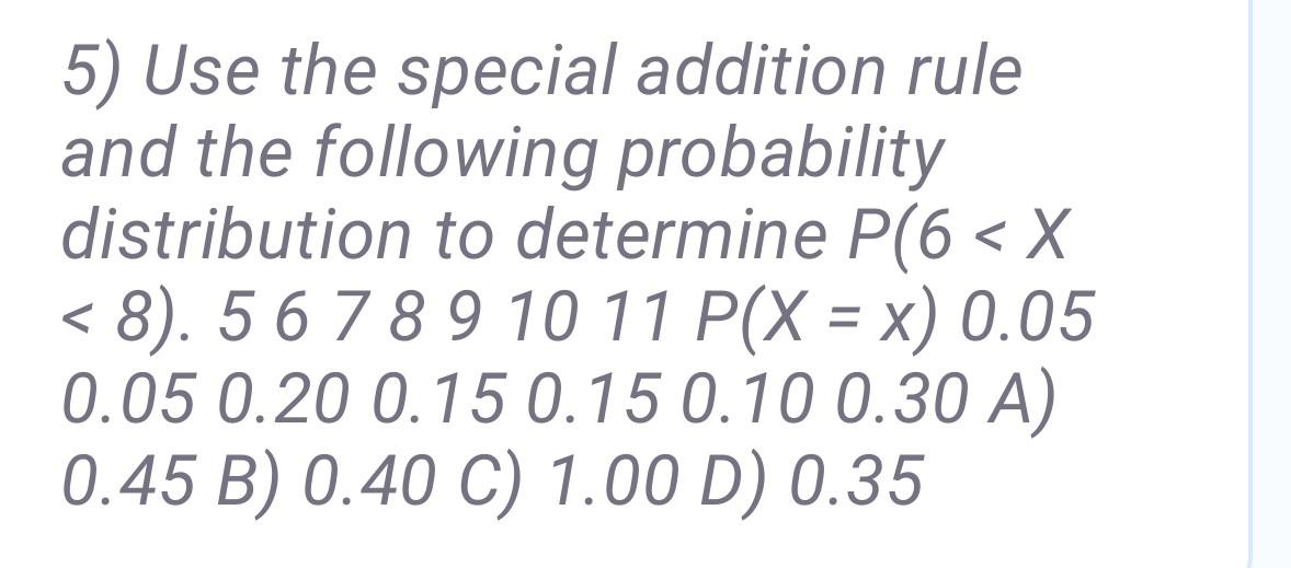 Solved Use the special addition rule and the following | Chegg.com