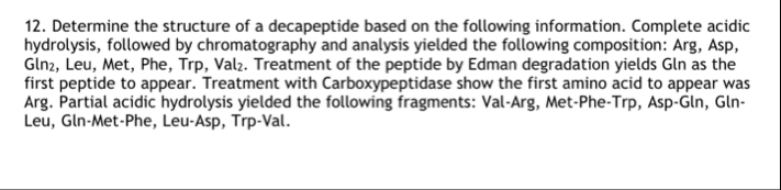 Solved Determine the structure of a decapeptide based on the | Chegg.com