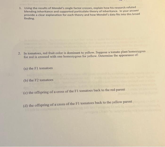 Solved 1. Using the results of Mendel's single factor | Chegg.com