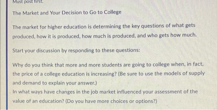 Solved Must post first. The Market and Your Decision to Go | Chegg.com