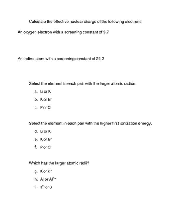 Solved Calculate the effective nuclear charge of the | Chegg.com