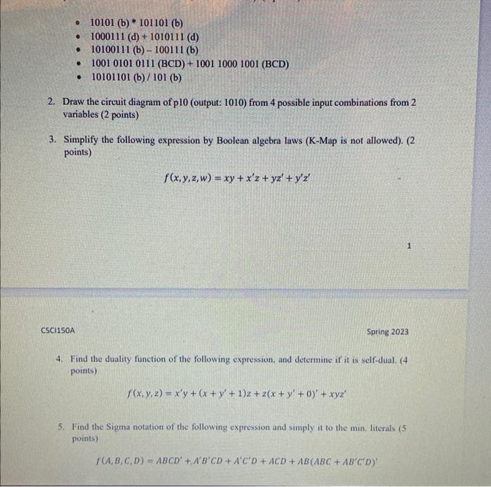 Solved - 10101(b)∗101101(b) - 1000111(d)+1010111(d) - | Chegg.com