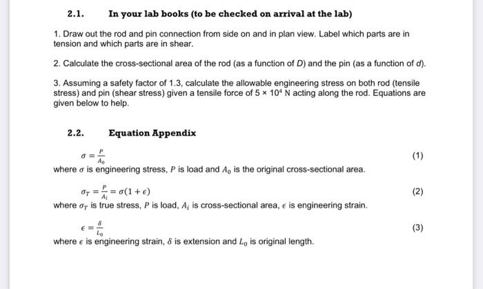 Solved 2.1. In your lab books (to be checked on arrival at | Chegg.com