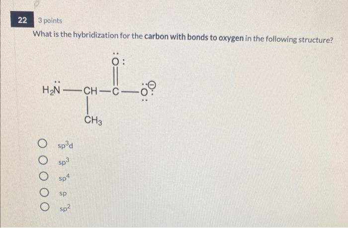Solved 22 3 points What is the hybridization for the carbon | Chegg.com