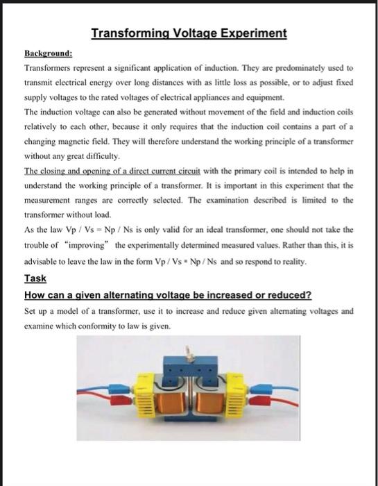 Solved Transforming Voltage Experiment Background: | Chegg.com