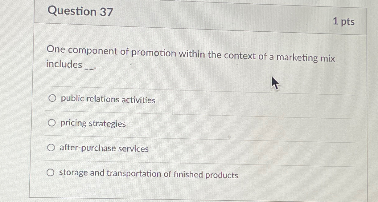 Solved Question 371ptsOne component of promotion within the | Chegg.com