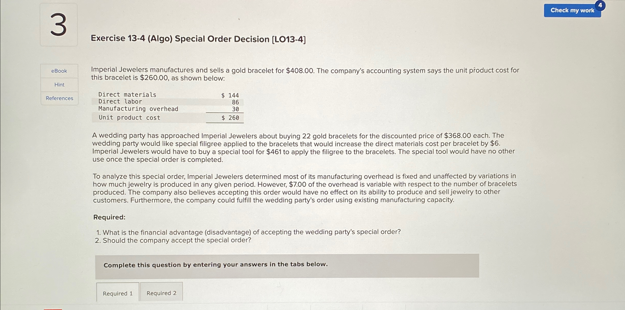 Solved Exercise 13-4 (Algo) ﻿Special Order Decision | Chegg.com