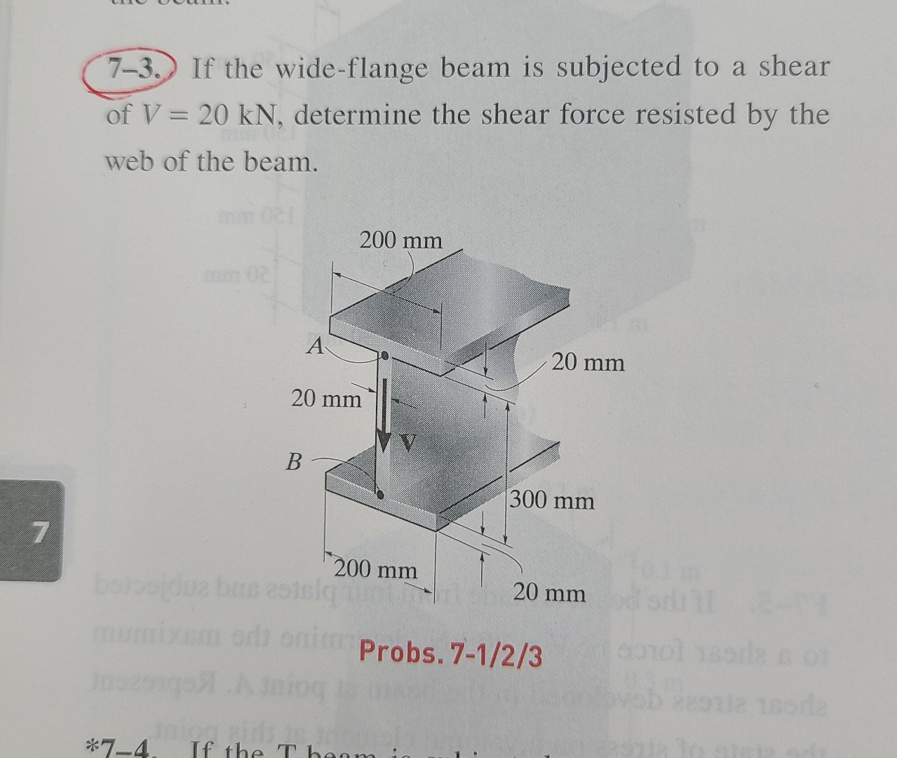 Solved 7-3. ﻿If the wide-flange beam is subjected to a shear | Chegg.com