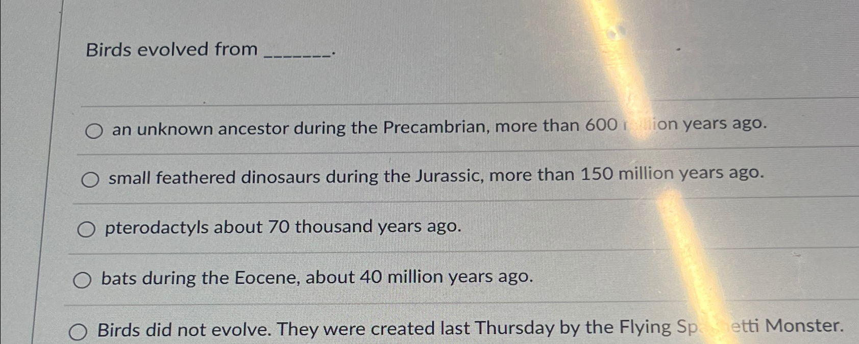 Solved Birds evolved froman unknown ancestor during the | Chegg.com