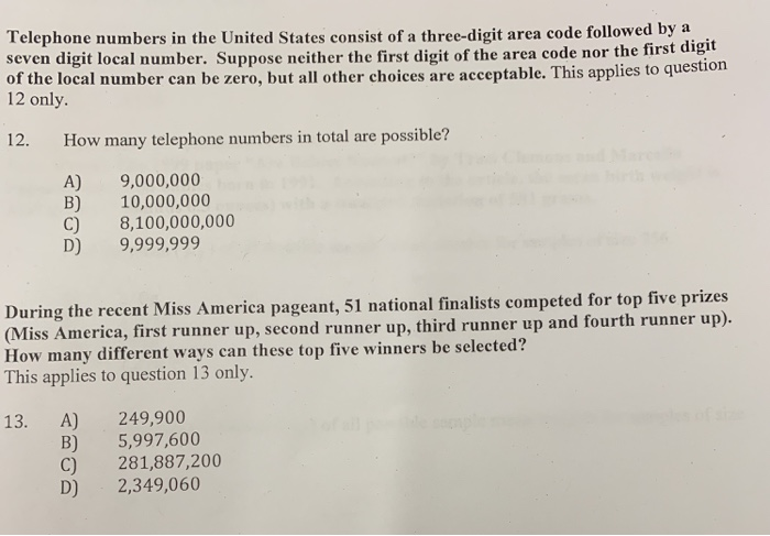 Solved Telephone numbers in the United States consist of a | Chegg.com