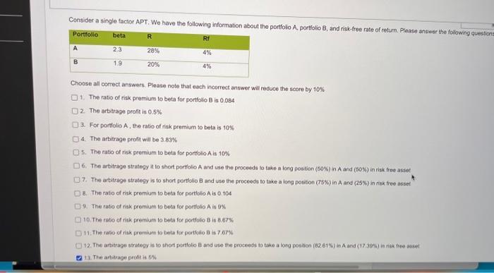 Solved Consider a single facter APT. We have the following | Chegg.com