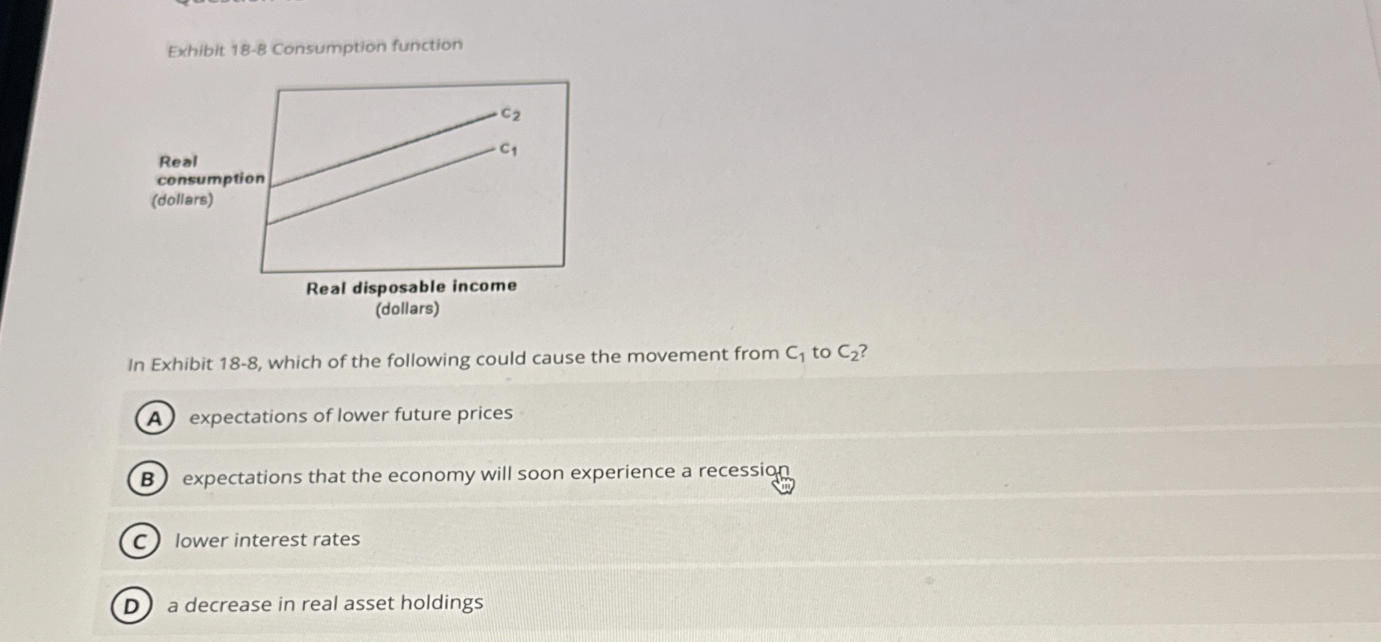 Solved Exhibit 18-8 ﻿Consumption functionIn Exhibit 18-8, | Chegg.com