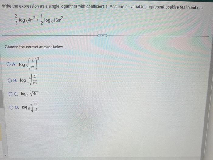 Solved Write the expression as a single logarithm with | Chegg.com