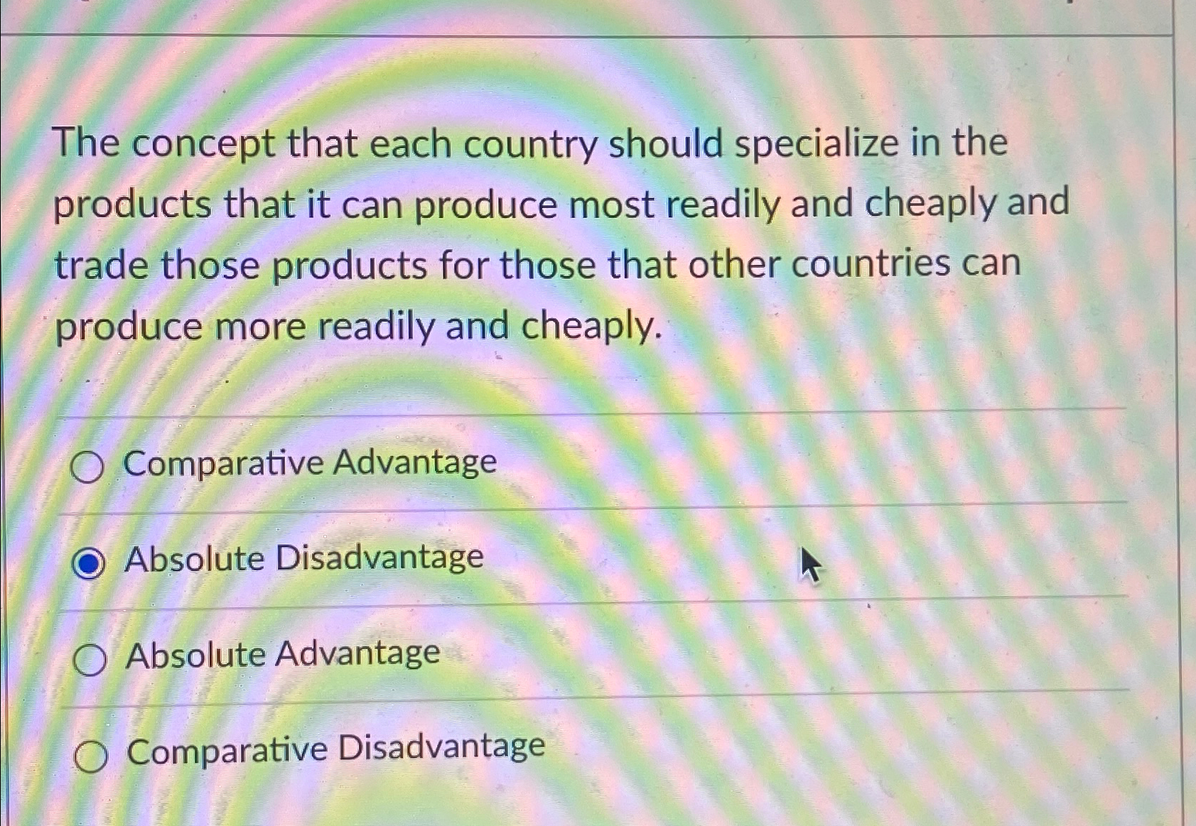 Solved The concept that each country should specialize in | Chegg.com