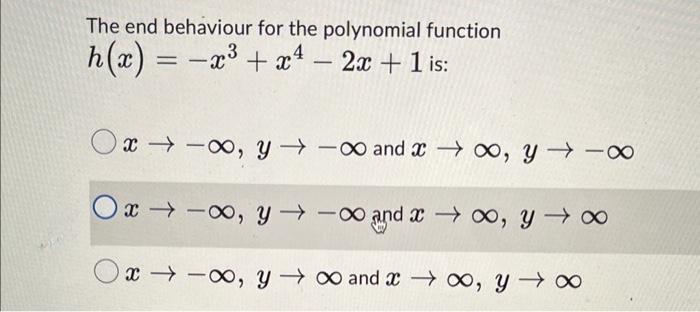 Solved The end behaviour for the polynomial function | Chegg.com