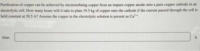 Solved Purification of copper can be achieved by | Chegg.com