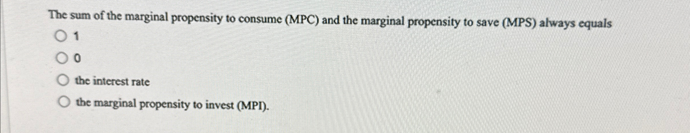 Solved The sum of the marginal propensity to consume (MPC) | Chegg.com