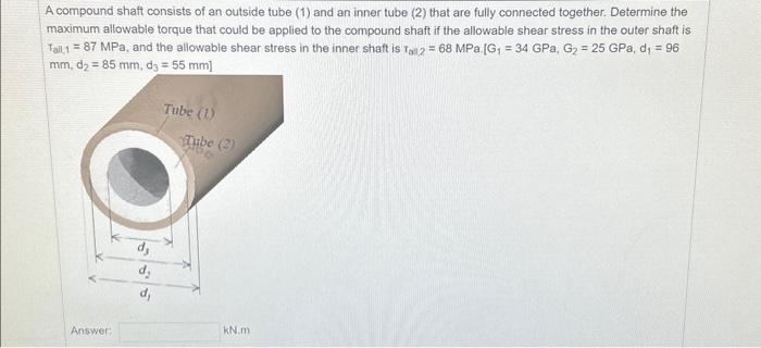 Solved A compound shaft consists of an outside tube (1) and | Chegg.com