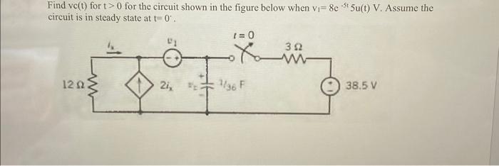 Solved Find vc(t) for t>0 for the circuit shown in the | Chegg.com