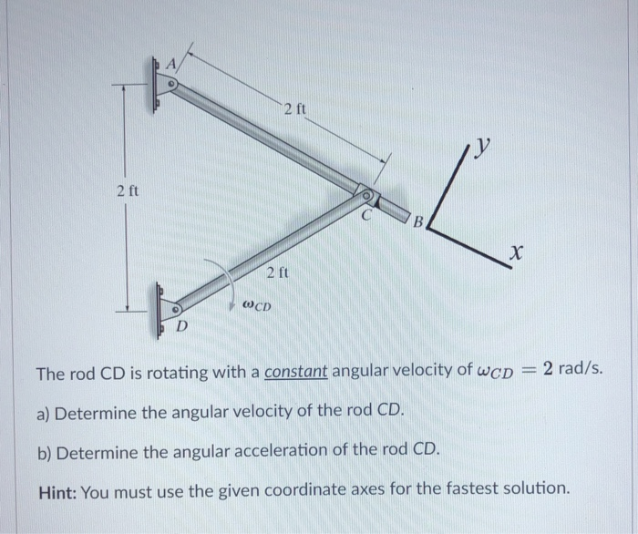 Solved A 2 ft y 2 ft B х 2 ft OCD D The rod CD is rotating | Chegg.com