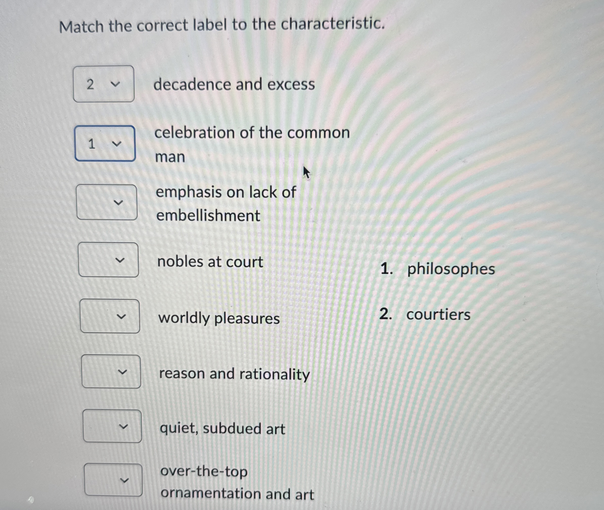 Solved Match the correct label to the characteristic. | Chegg.com