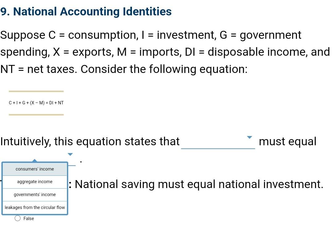 Solved 9. National Accounting Identities Suppose C= | Chegg.com