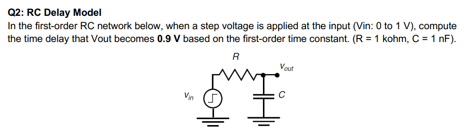 Solved Q2: RC Delay ModelIn the first-order RC ﻿network | Chegg.com