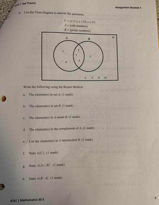 Solved unt: Set Theory Assignment Booklet 1 6. Use the Venn | Chegg.com
