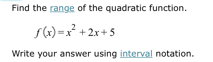 Solved Find the range of the quadratic | Chegg.com