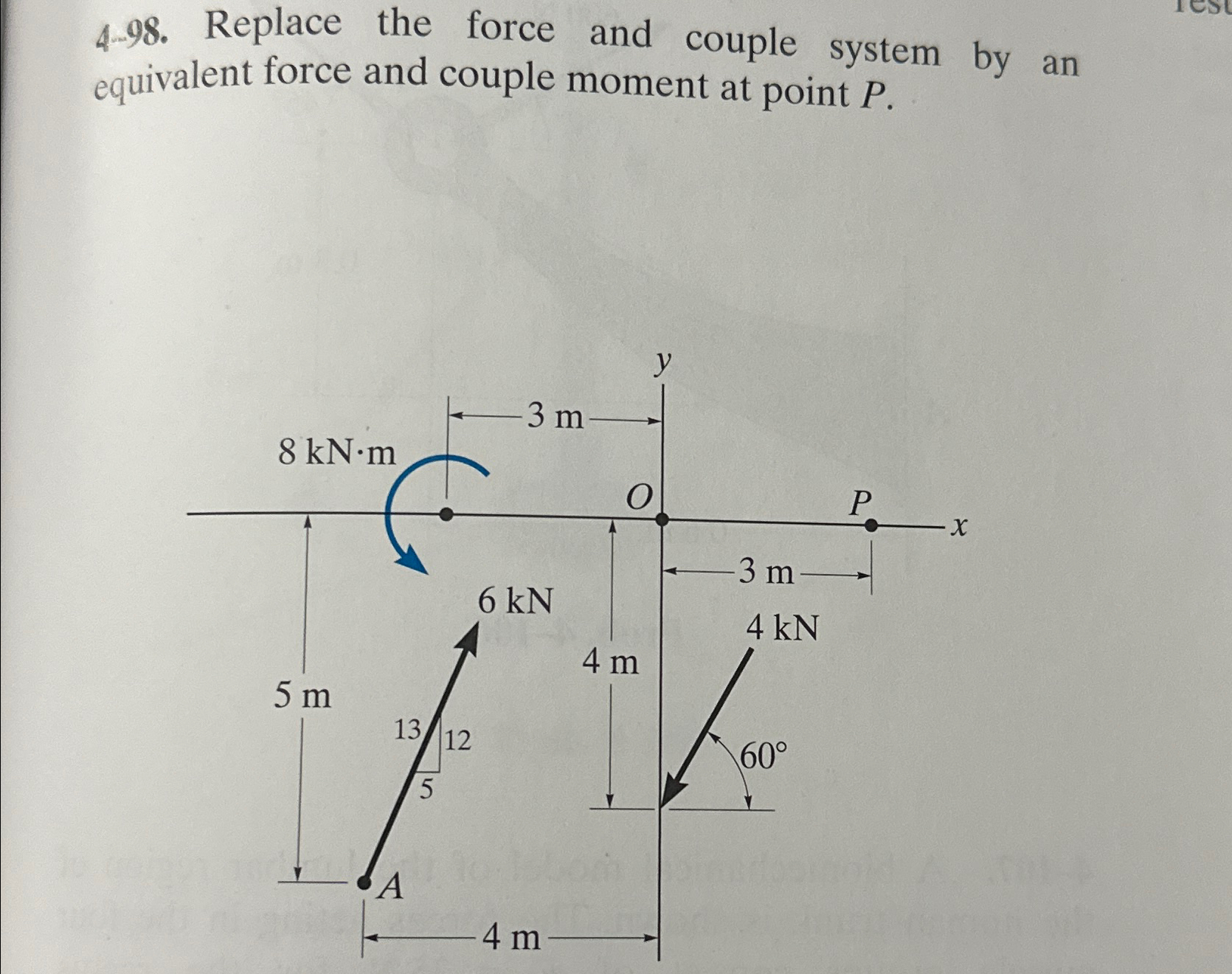 Solved 4-98. ﻿Replace the force and couple system by an | Chegg.com