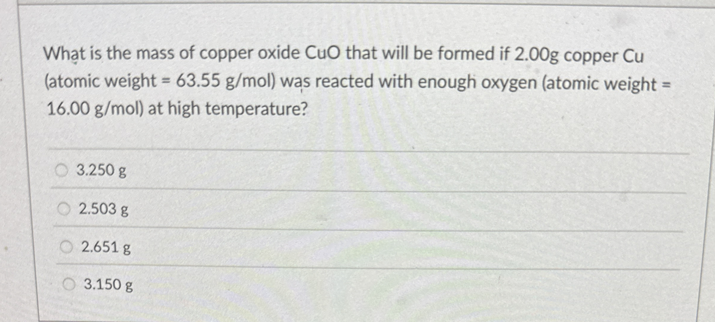 Solved What is the mass of copper oxide CuO that will be | Chegg.com