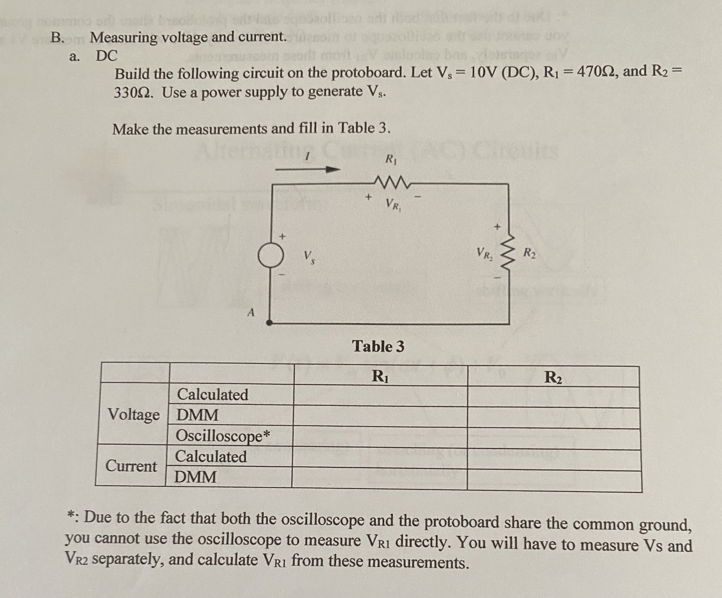 B. ﻿Measuring voltage and current.a. ﻿DCBuild the | Chegg.com
